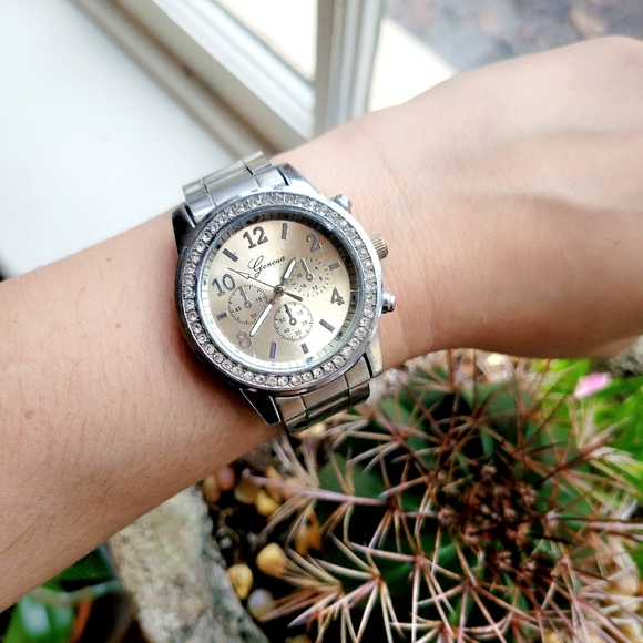 Geneva | Accessories | Classic Geneva Rhinestone Black Rose Gold Watch ...